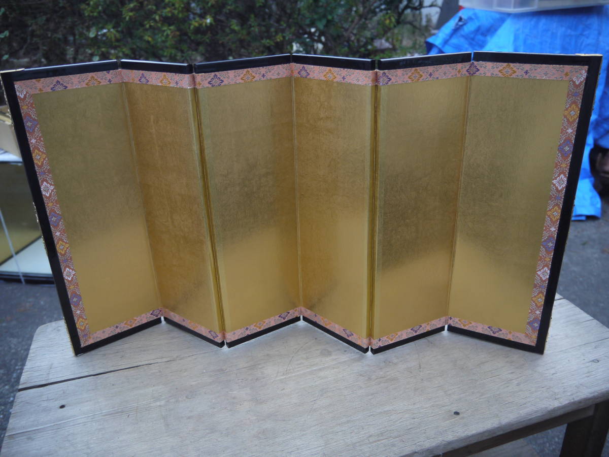 Yahoo!オークション - 【A30203】ミニ金屏風 6曲 「幅71cmx高さ36」五...