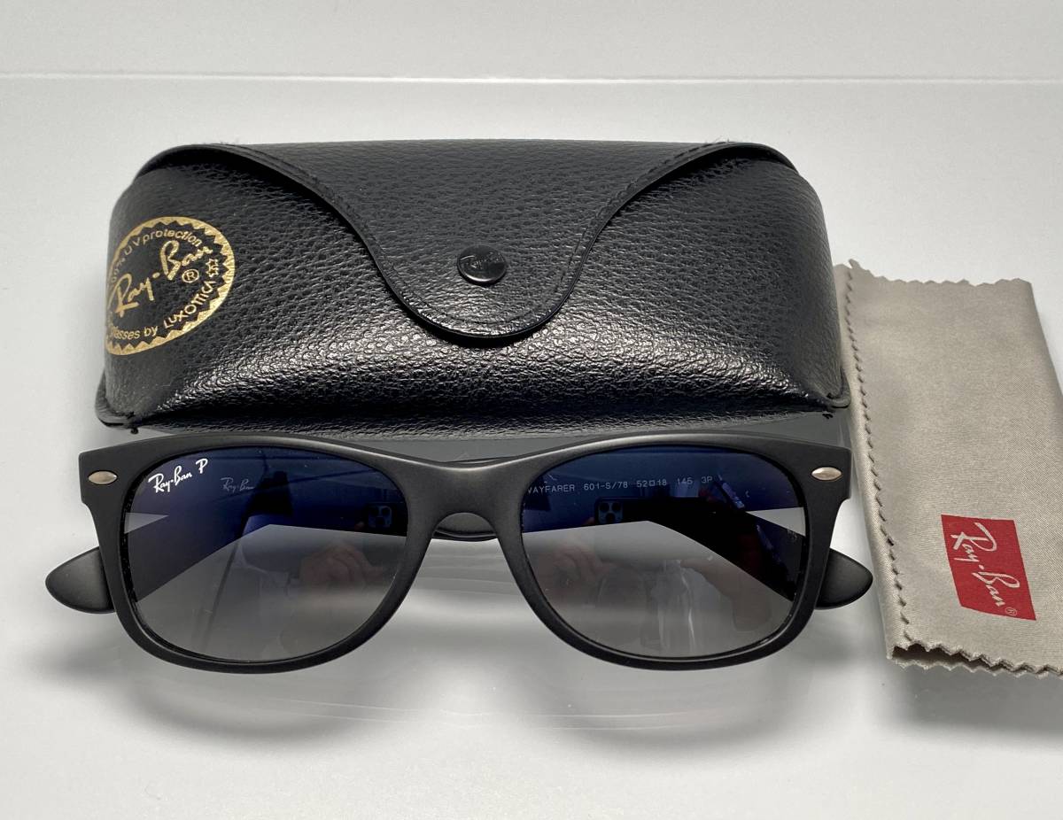偏光レンズ レイバンnew Wayfarerニューウェイファーラー Rb2132 F 601 S 78 マットブラックつや消し黒 ブルー