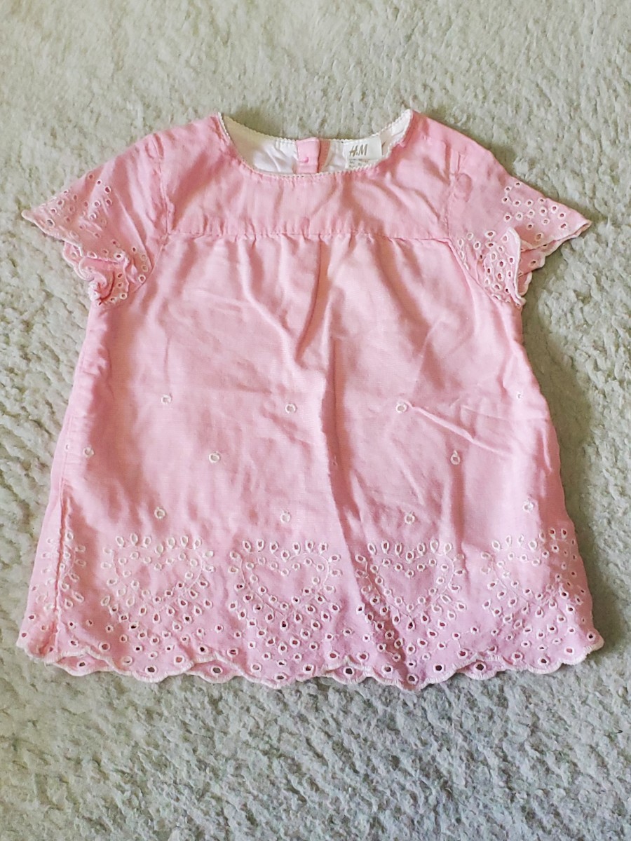 Yahoo!オークション - 26 H＆M 12-18M 裾透かし ピンクワンピース 90cm...