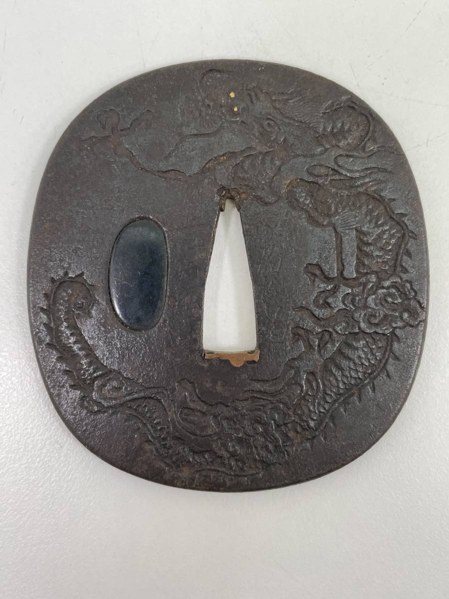 Yahoo!オークション - K8131武具 刀装具 鍔 つば 龍図 銘入り 縦約7.3c...