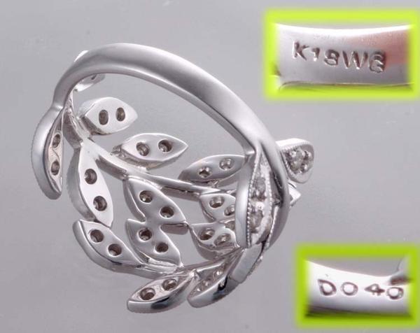 Yahoo!オークション - k18WG製ダイア計0.4ctのリーフデザイン12号リン...