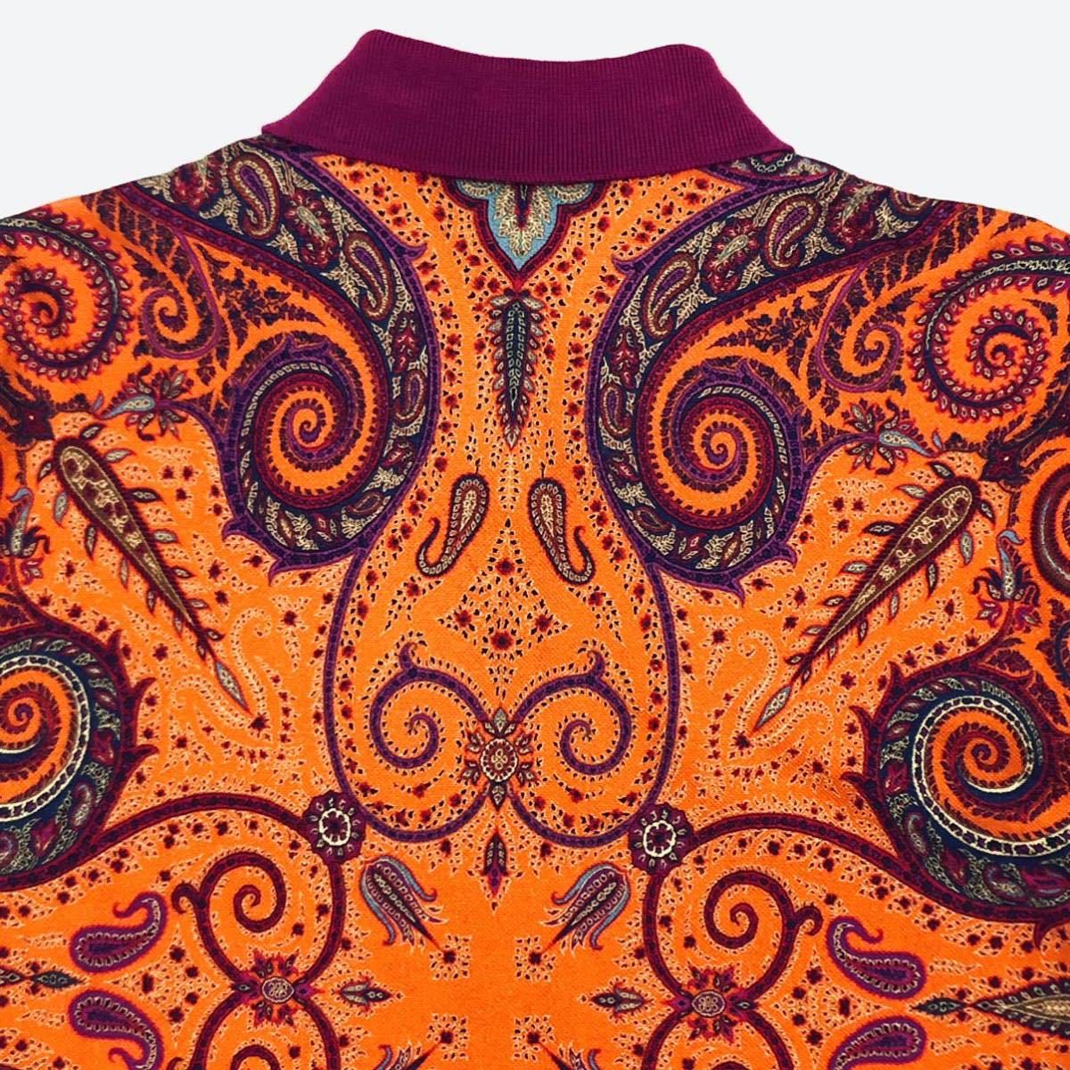 代購代標第一品牌－樂淘letao－美品 エトロ ETRO 半袖 ポロシャツ L ペイズリー柄 L ワインレッド×オレンジ コットン メンズ イタリア製 20135