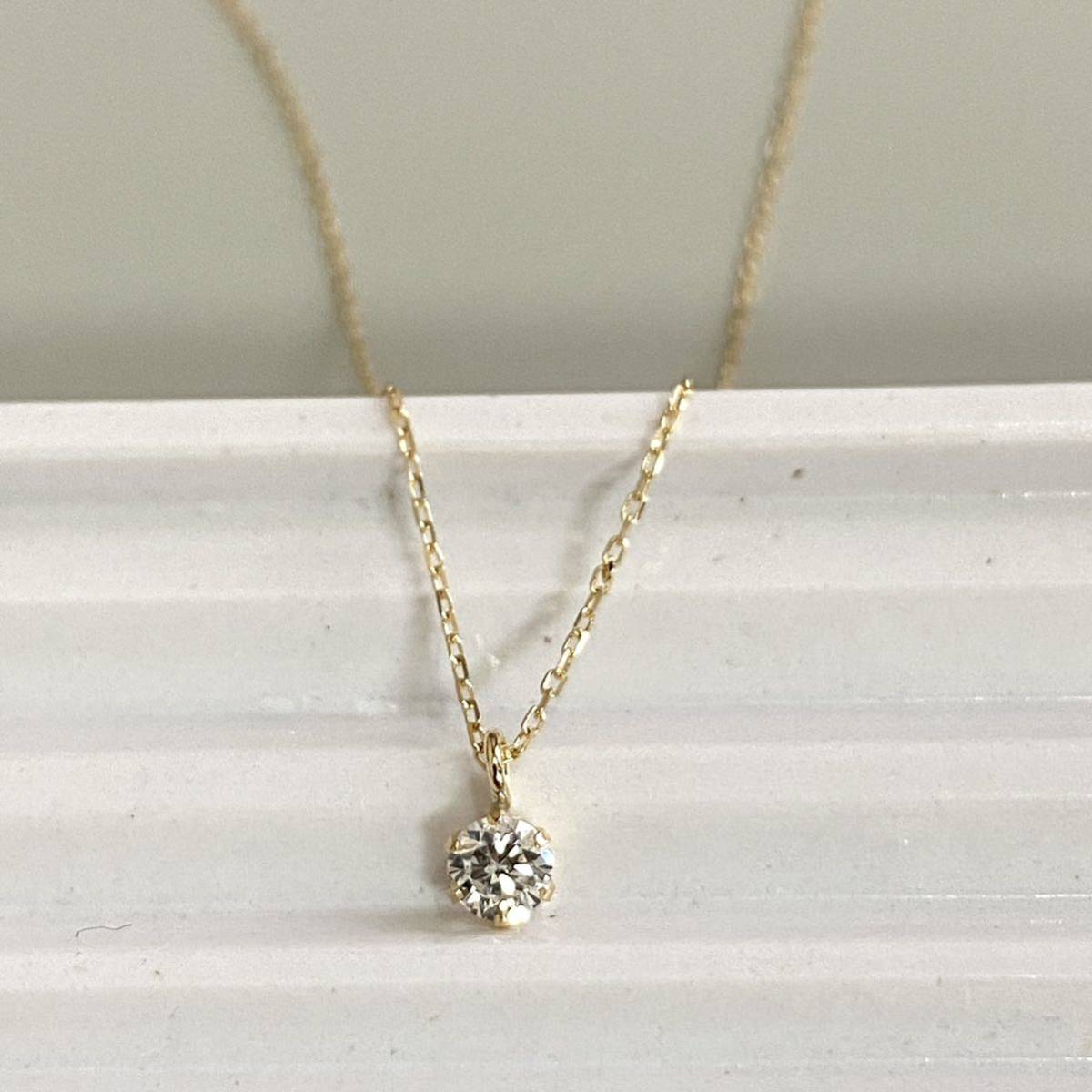 Yahoo!オークション - K18YG一粒ダイヤモンドネックレス 0.1ct 18金イ...