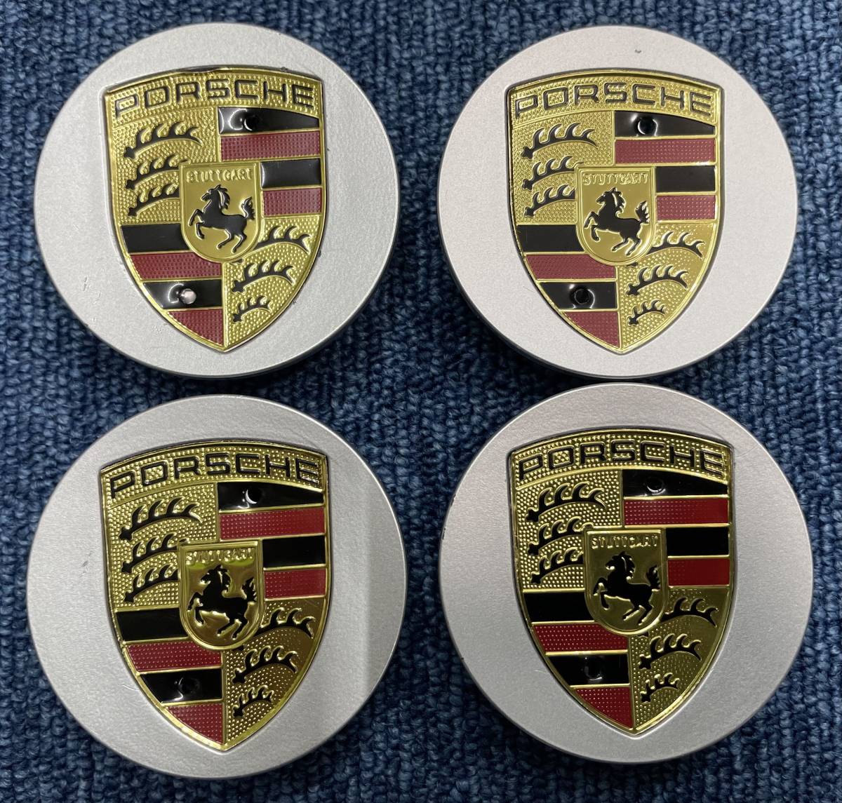 訳有 ポルシェ 65mm シルバー ゴールド 4個セット ホイールセンターキャップ 2015 2018 Porsche Macan