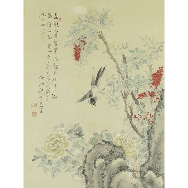 Yahoo!オークション - B-3176【真作】帆足杏雨 肉筆紙本淡彩 花鳥図 大...