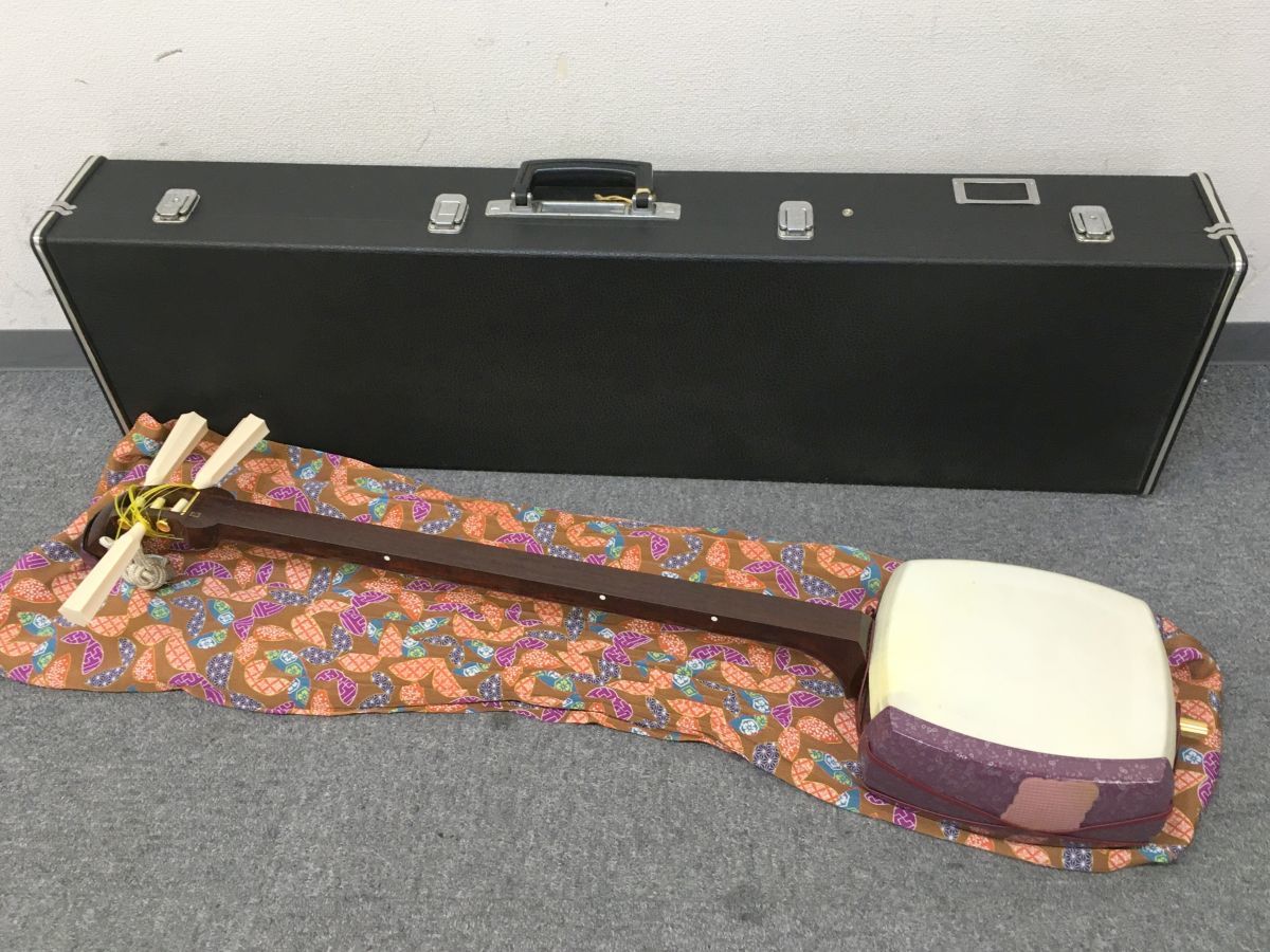 代購代標第一品牌-樂淘letao-g212 I43 859 三味線 太棹 紅木 子持ち綾杉胴 金細 全長約98cm 棹幅約31mm Gp22