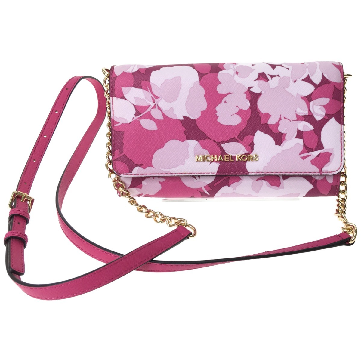 Michael Kors マイケルコース レディース チェーンウォレット 花柄 ショッキングピンク 目立った傷や汚れなし 女性用