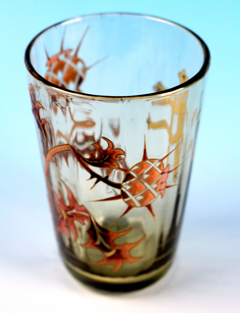 代購代標第一品牌－樂淘letao－19世紀 galle エミール ガレ 初期本人作 金彩 エナメル 盛上 アザミ ロレーヌ 十字文 グラス ゴブレット アールヌーヴォー