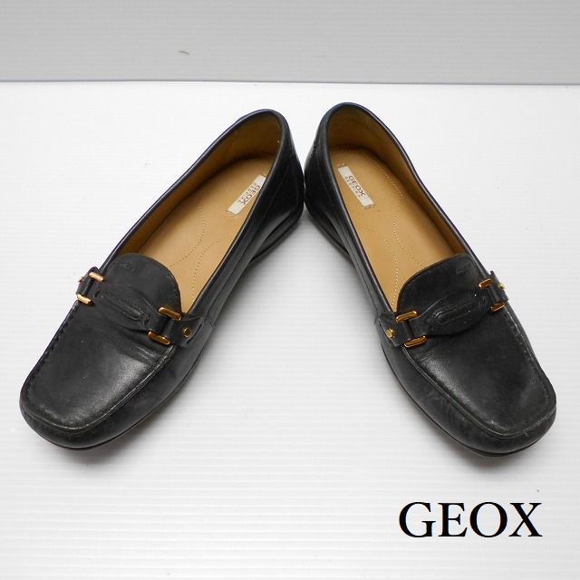Yahoo!オークション - 755854 GEOX ジェオックス 黒 レザー ローファー...