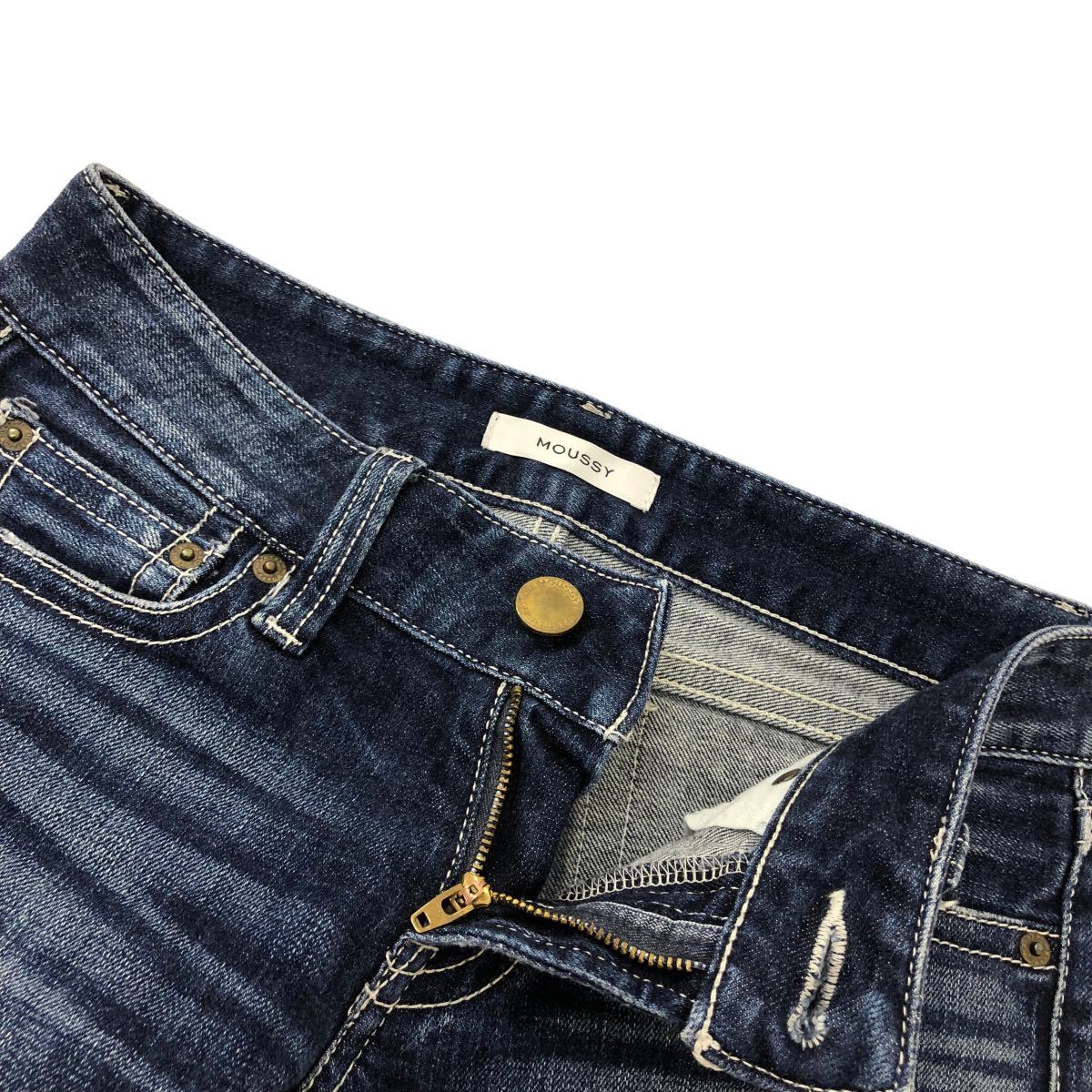 NS040 MOUSSY マウジー スキニーデニム パンツ デニム スキニー ボトムス ジーンズ Gパン ローライズ レディース ネイビー 紺(中古)のヤフオク落札情報