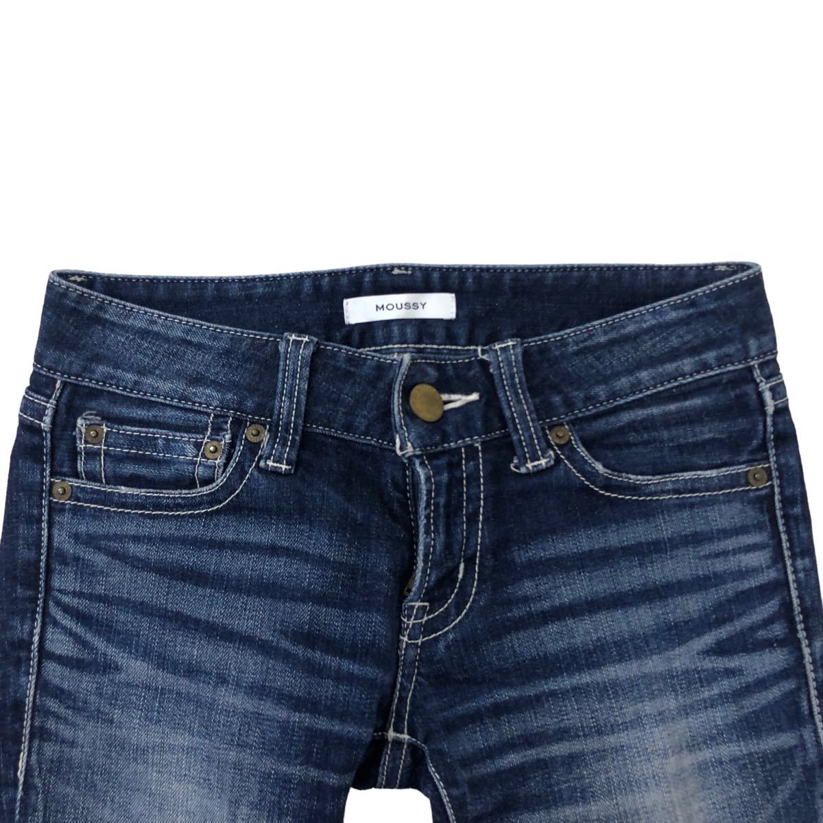 NS040 MOUSSY マウジー スキニーデニム パンツ デニム スキニー ボトムス ジーンズ Gパン ローライズ レディース ネイビー 紺(中古)のヤフオク落札情報