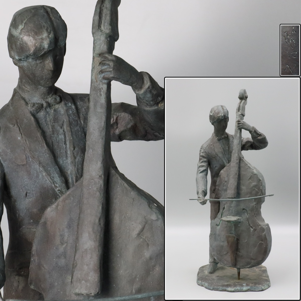 Yahoo!オークション - 【宙】西洋美術 在銘 ブロンズ彫刻 コントラバス...