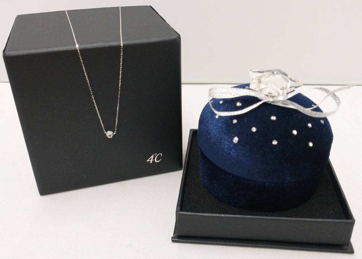 Yahoo!オークション - 4℃ ヨンドシー K10WG 42cm 2.5g クリア系石 ネ...