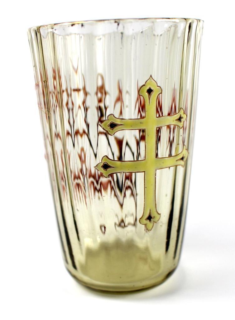 代購代標第一品牌－樂淘letao－19世紀 galle エミール ガレ 初期本人作 金彩 エナメル 盛上 アザミ ロレーヌ 十字文 グラス ゴブレット アールヌーヴォー