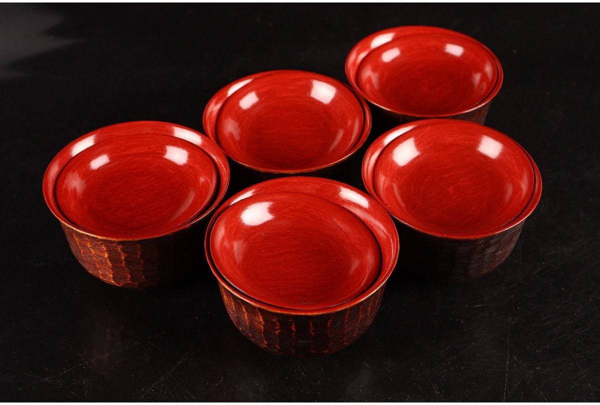 Yahoo!オークション - [URA]香川漆器/後藤塗吸物椀5客/7-5-132(検)骨董...