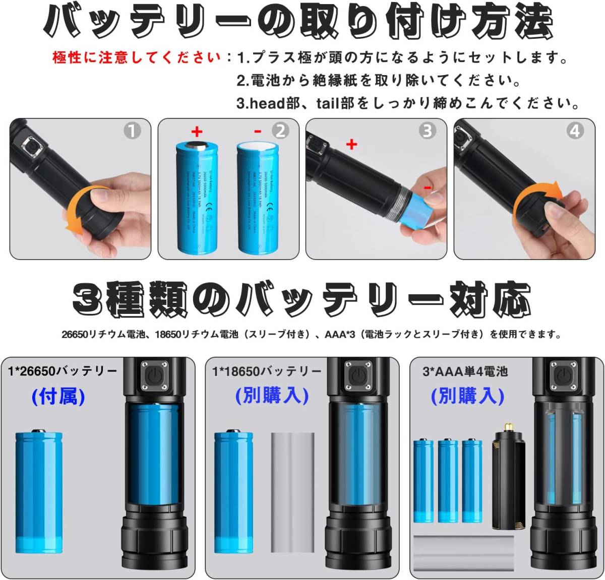 R05 懐中電灯 led ハンディライト 強力 軍用 最強 超高輝度 490000ルーメン フラッシュライト USB充電式 かいちゅうでんとう XHP99.2(新品/送料無料)のヤフオク落札情報