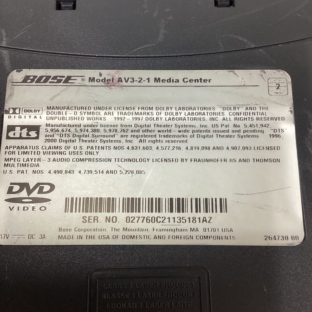 Yahoo!オークション - BOSE AV3-2-1 Media Center DOLBY DVDプレーヤー...