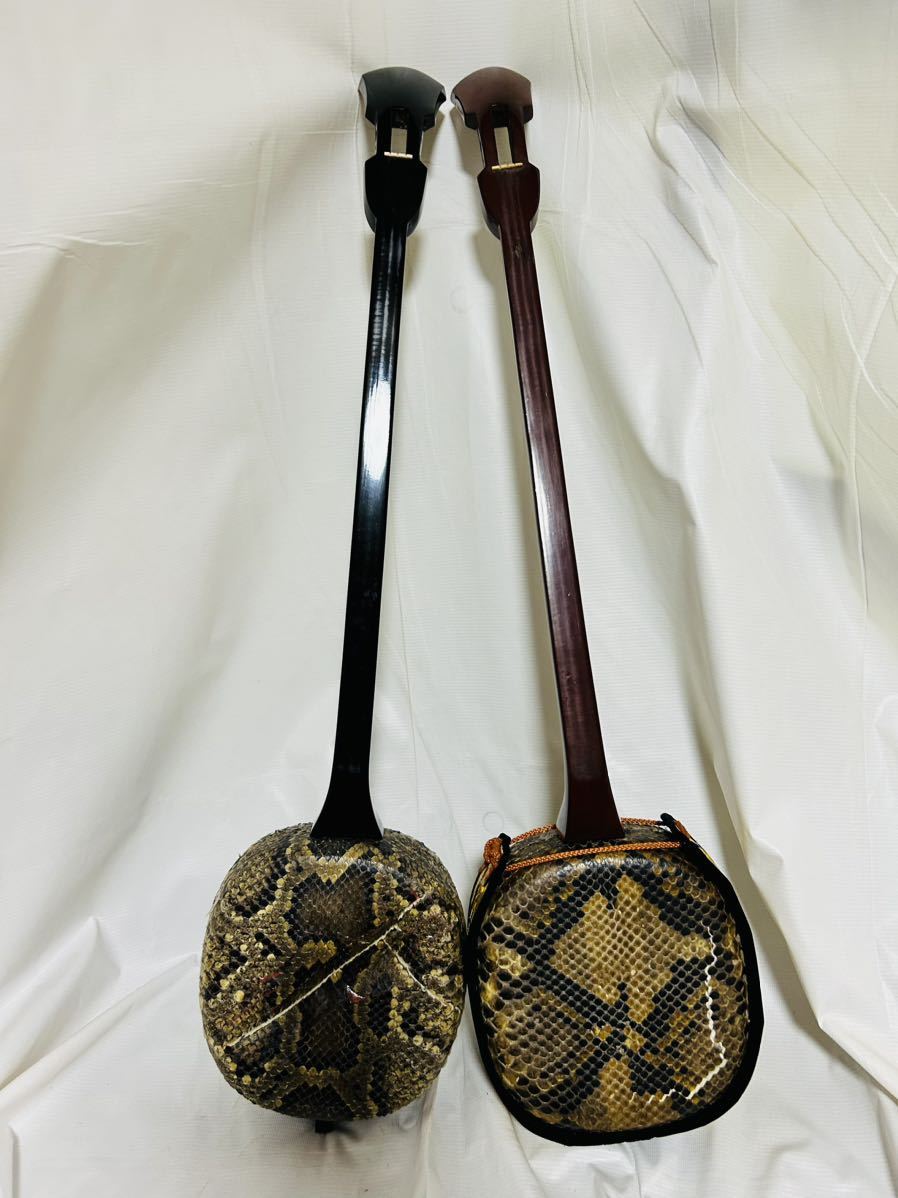 代購代標第一品牌-樂淘letao-沖縄三線 琉球 和楽器 沖縄三味線 蛇柄 黒木