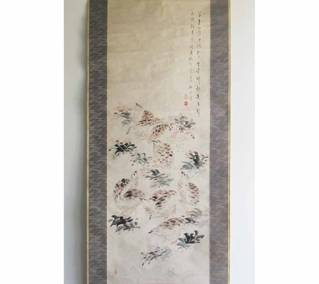 処分価格 ☆田能村竹田 群鶉図 真筆 掛軸 肉筆紙本☆検 谷文晁 処分価格 ☆田能村竹田 群鶉図 真筆 掛軸 肉筆紙本☆検 谷文晁