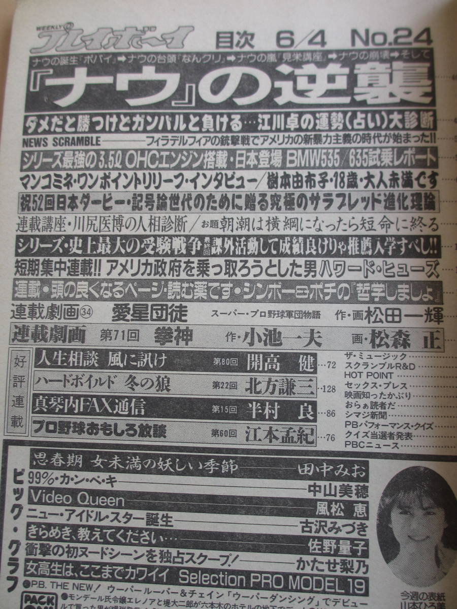 昭和60年6月4日・no24号【少女m田中みお10ページ&ピンナップ】かたせ梨乃・風松恵・中山美穂・古沢みづき・佐野量子・女子高校生水着 昭和60年6月4日・no24号【少女m田中みお