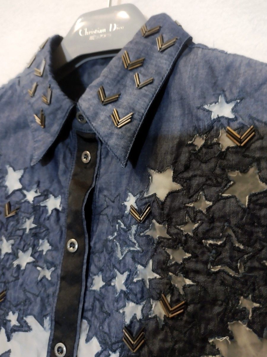 DIESEL ディーゼル デニムシャツ スタッズ 星柄 シースルー DIESEL ディーゼル デニムシャツ スタッズ 星柄 シースルー