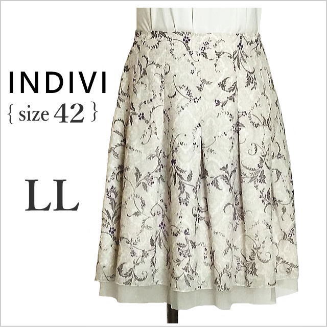 Yahoo!オークション - [INDIVI]白パープル花柄フレアスカート インデ...