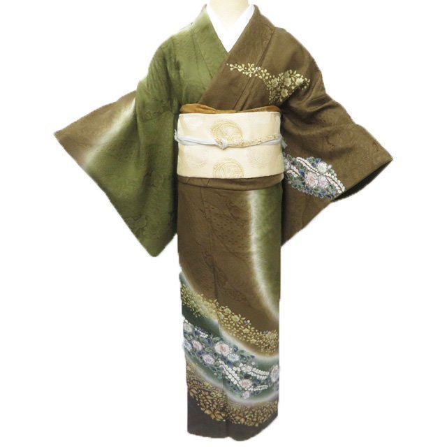 ☆きもの北條☆ 辻が花 地模様 落ち着きある気品感じる装いに 鶯 ☆きもの北條☆ 辻が花 地模様 落ち着きある気品感じる装いに 鶯