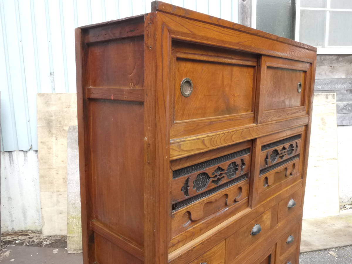 A21003】時代家具 水屋箪笥 茶箪笥 食器棚飾り棚 前欅 A21003】時代家具 水屋箪笥 茶箪笥 食器棚飾り棚 前欅