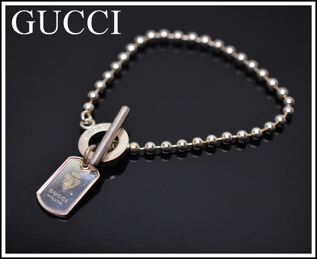 Yahoo!オークション - 良品 GUCCI SV925 ボールチェーン タグ ブレスレ...