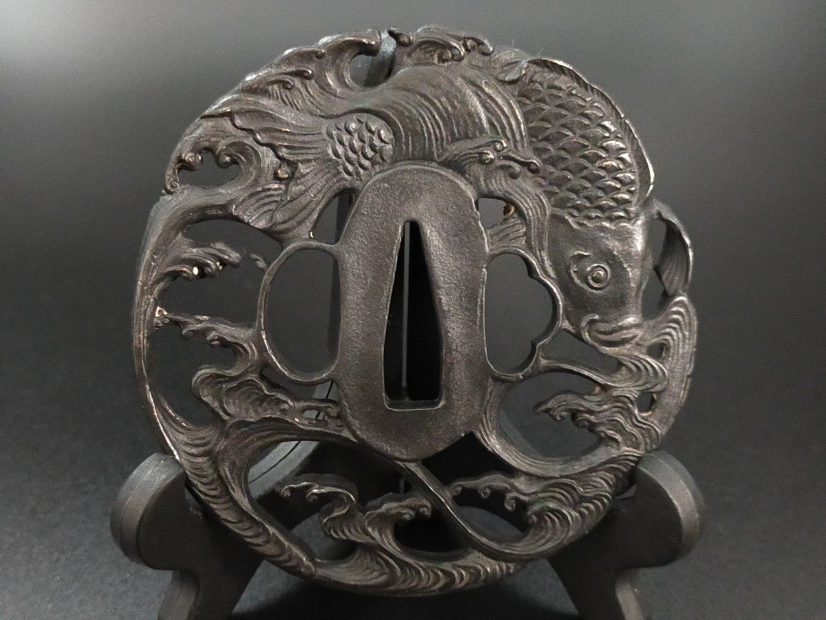 代購代標第一品牌－樂淘letao－刀鍔 鯉の図 鋼地 日本刀装具 刀剣美術 鍔 つば 鐔 刀鐔 刀の鍔 111G 5MM