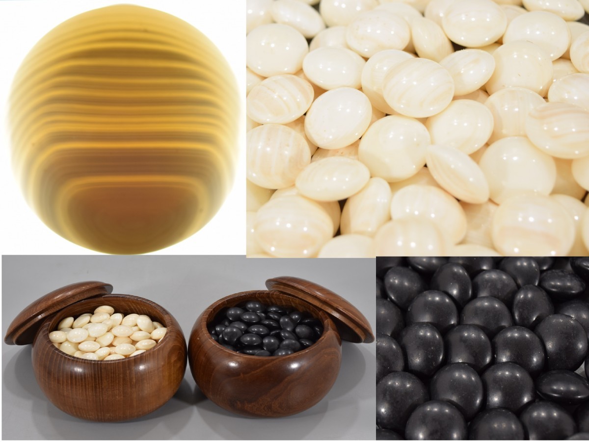 代購代標第一品牌－樂淘letao－囲碁 蛤碁石 39号 厚み 11.0mm 雪印 那智黒 碁石 碁笥付 ハマグリ 本那智黒石 本蛤石 囲碁道具 / 日向 碁盤 本榧 国産 NK-2M