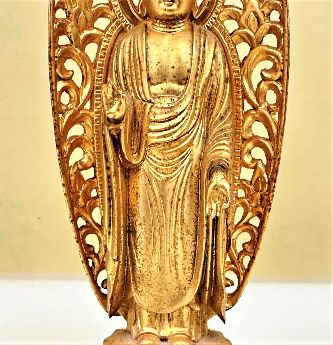 代購代標第一品牌－樂淘letao－C187★牧田秀雲【阿弥陀如来立像】高さ15.5cm（金メッキ？）仏像 東洋彫刻 在銘 重さ：約373g 現状品