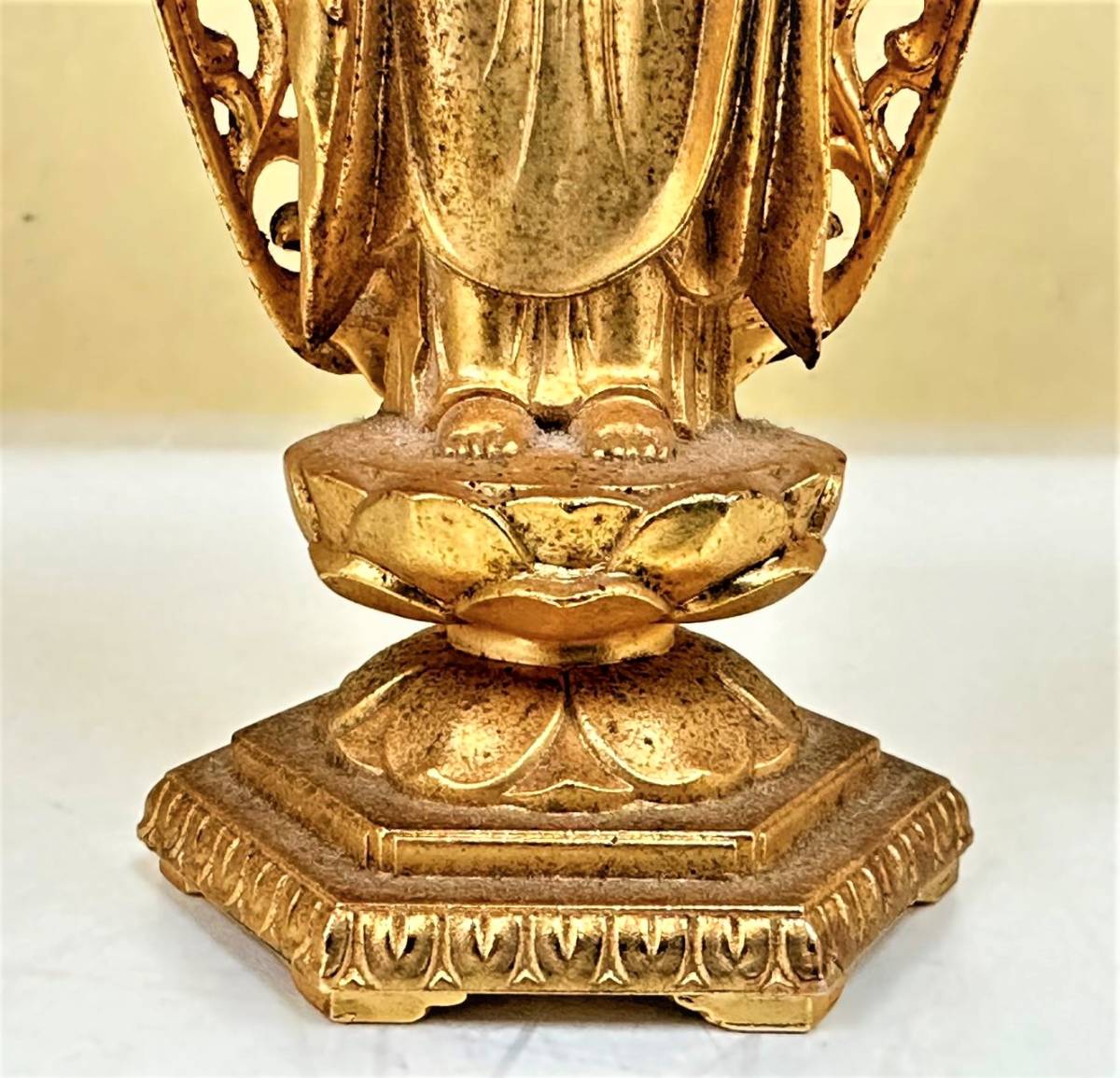 代購代標第一品牌－樂淘letao－C187★牧田秀雲【阿弥陀如来立像】高さ15.5cm（金メッキ？）仏像 東洋彫刻 在銘 重さ：約373g 現状品