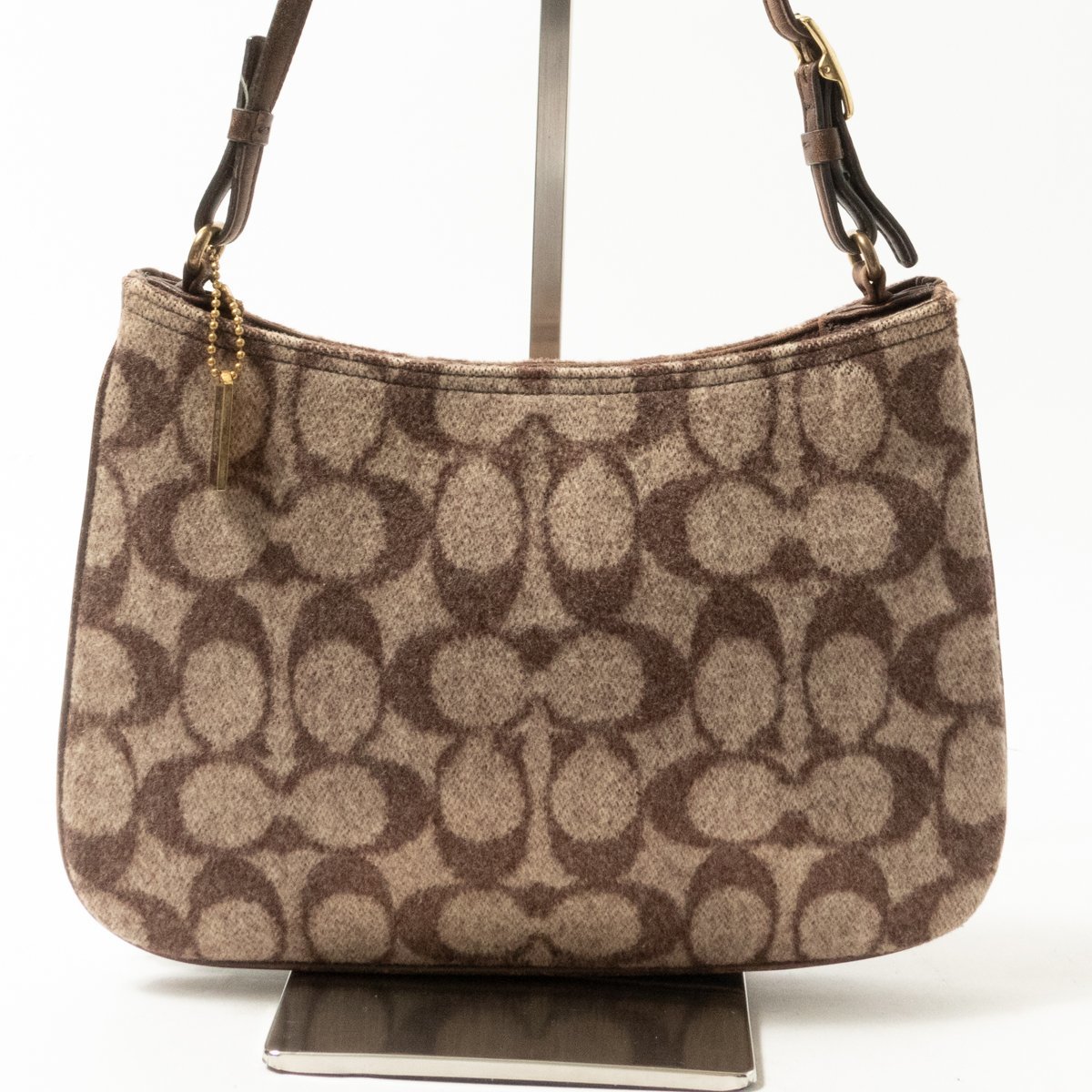 Coach コーチ E1k 8307 ショルダーバッグ ダークブラウン こげ茶 ウール レザー 本革 シグネチャー レディース 手さげ 肩掛け