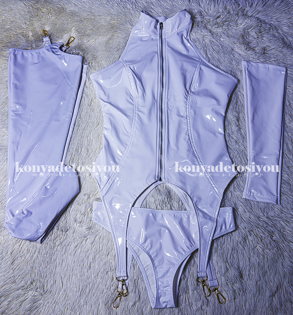 代購代標第一品牌－樂淘letao－GD47白L 高品質光沢PVCラテックス セクシー小悪魔風ボディースーツ コスプレ RQレースクイーン 仮装 イベント アニメ変装 コスチューム