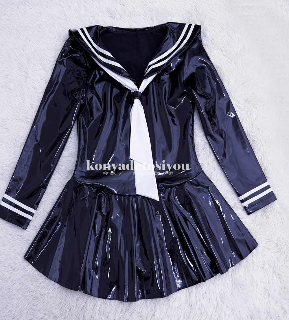 Q16黒EXL 超光沢 ラテックス 可愛いセーラー風ワンピース プリーツスカート コスプレ JK 学生制服 仮装 キャバ嬢 変装イベントコスチューム(学生服)｜売買されたオークション情報 ...