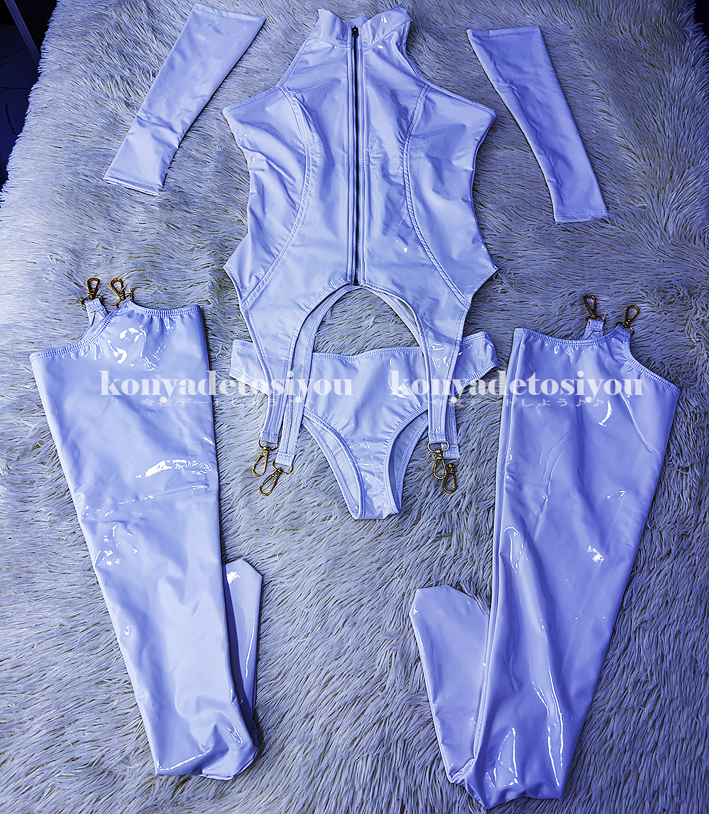 代購代標第一品牌－樂淘letao－GD47白L 高品質光沢PVCラテックス セクシー小悪魔風ボディースーツ コスプレ RQレースクイーン 仮装 イベント アニメ変装 コスチューム