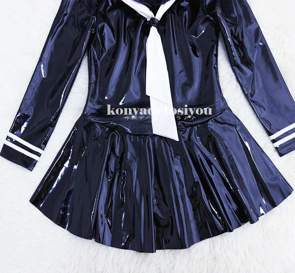Q16黒EXL 超光沢 ラテックス 可愛いセーラー風ワンピース プリーツスカート コスプレ JK 学生制服 仮装 キャバ嬢 変装イベントコスチューム(学生服)｜売買されたオークション情報 ...