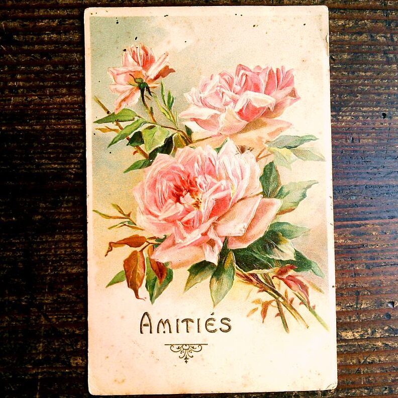 Yahoo!オークション - 花(4)D59 エンボス 薔薇 バラ アンティークポス...