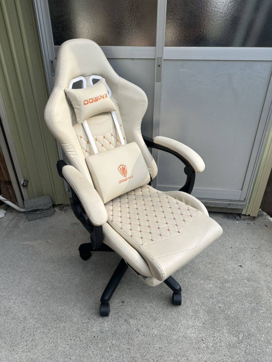 代購代標第一品牌－樂淘letao－M # Dowinx ゲーミングチェア 高級PUレザー 4Dアームレスト オフィスチェア オットマン 894Dab アイボリーホワイト 白