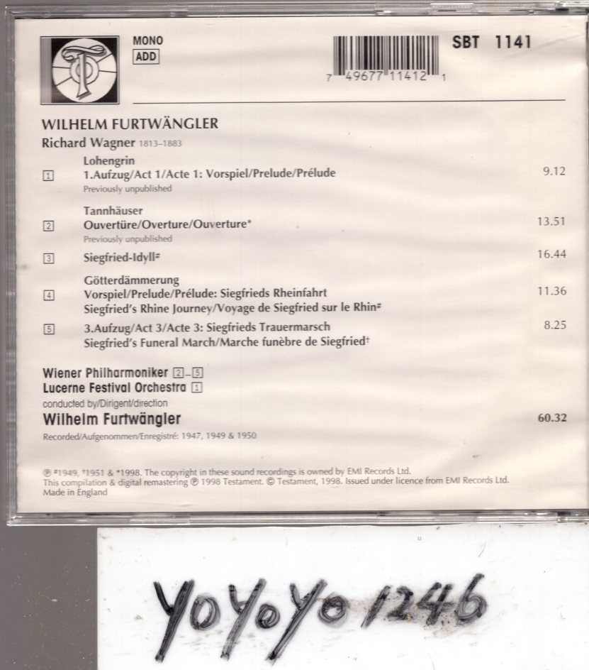 Yahoo!オークション - a391 フルトヴェングラー・コンダクツ・ワーグナ...