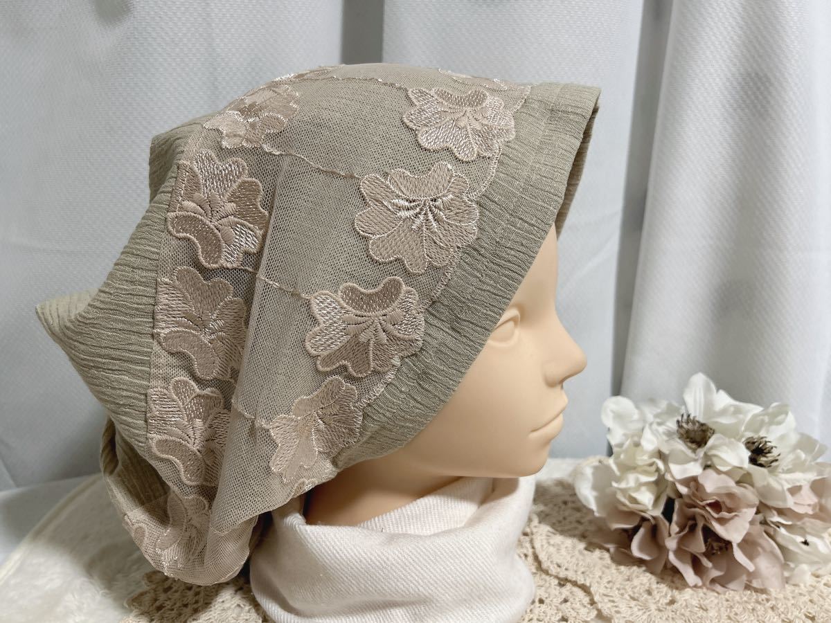 Yahoo!オークション - b607 ハンドメイド 医療用帽子 花柄チュールレー...