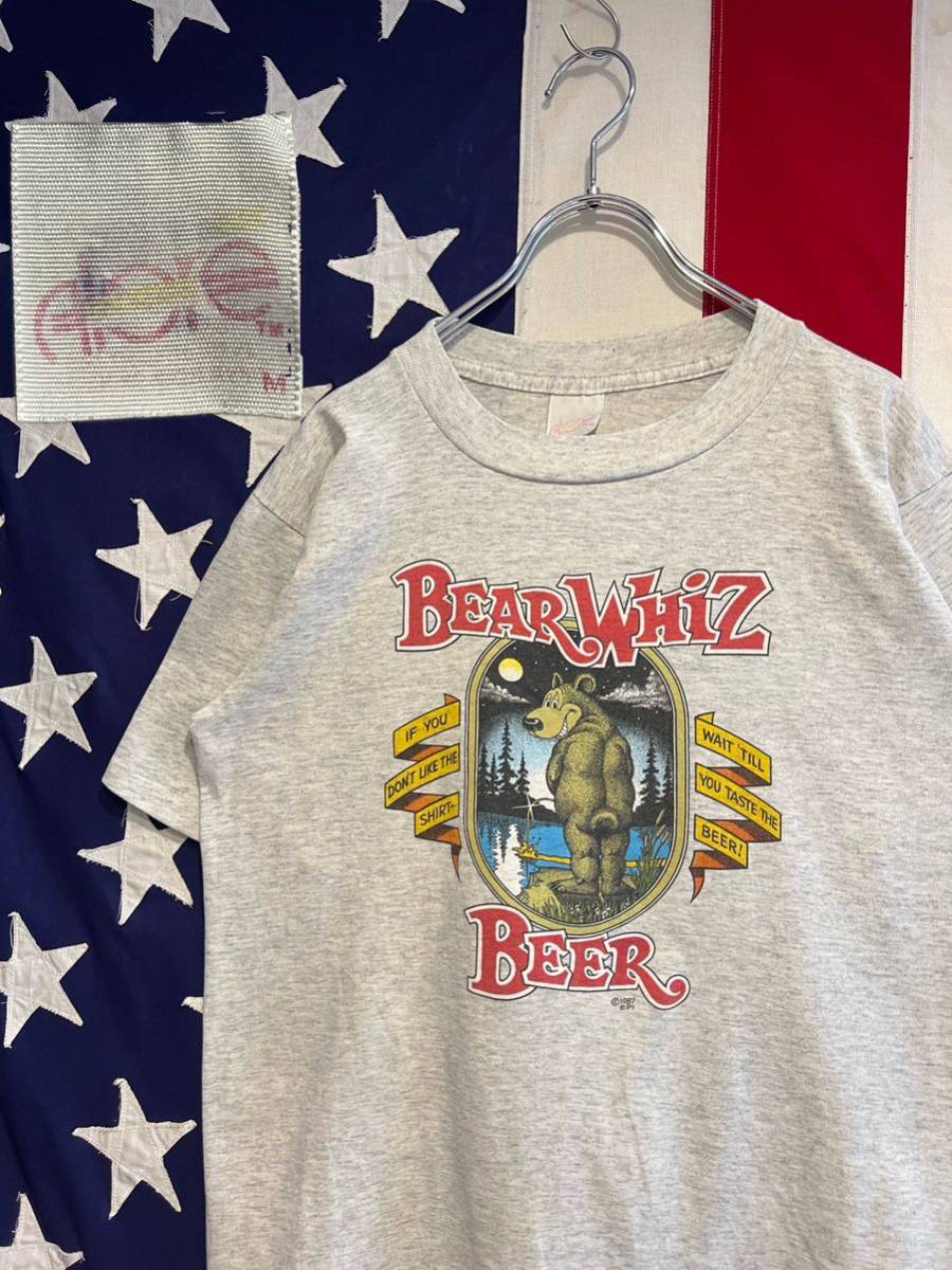 代購代標第一品牌－樂淘letao－★BEAR WHIZ BEER★80s★USA製★シングルステッチ★Alore★ビール★くま★クマ★半袖Tシャツ★霜降りグレー★Mサイズ★ヴィンテージ★