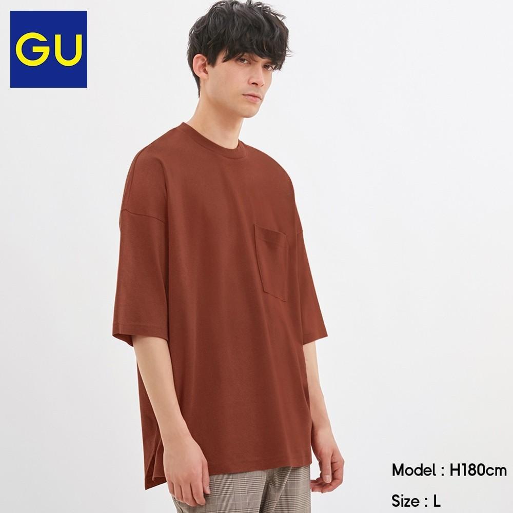 Yahoo!オークション - 新品 GU XL ルーズフィットT(5分袖) 胸ポケット...