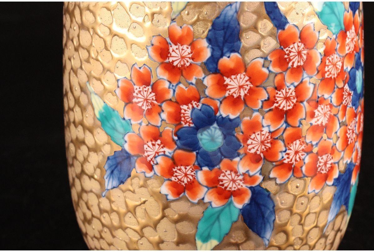 代購代標第一品牌－樂淘letao－[URA]陶芸作家 藤井錦彩 作/染錦金彩花紋壷/共箱/H22.5cm/7-s5-181 (検索)九谷/伊万里/有田/鍋島/飾壷/飾皿