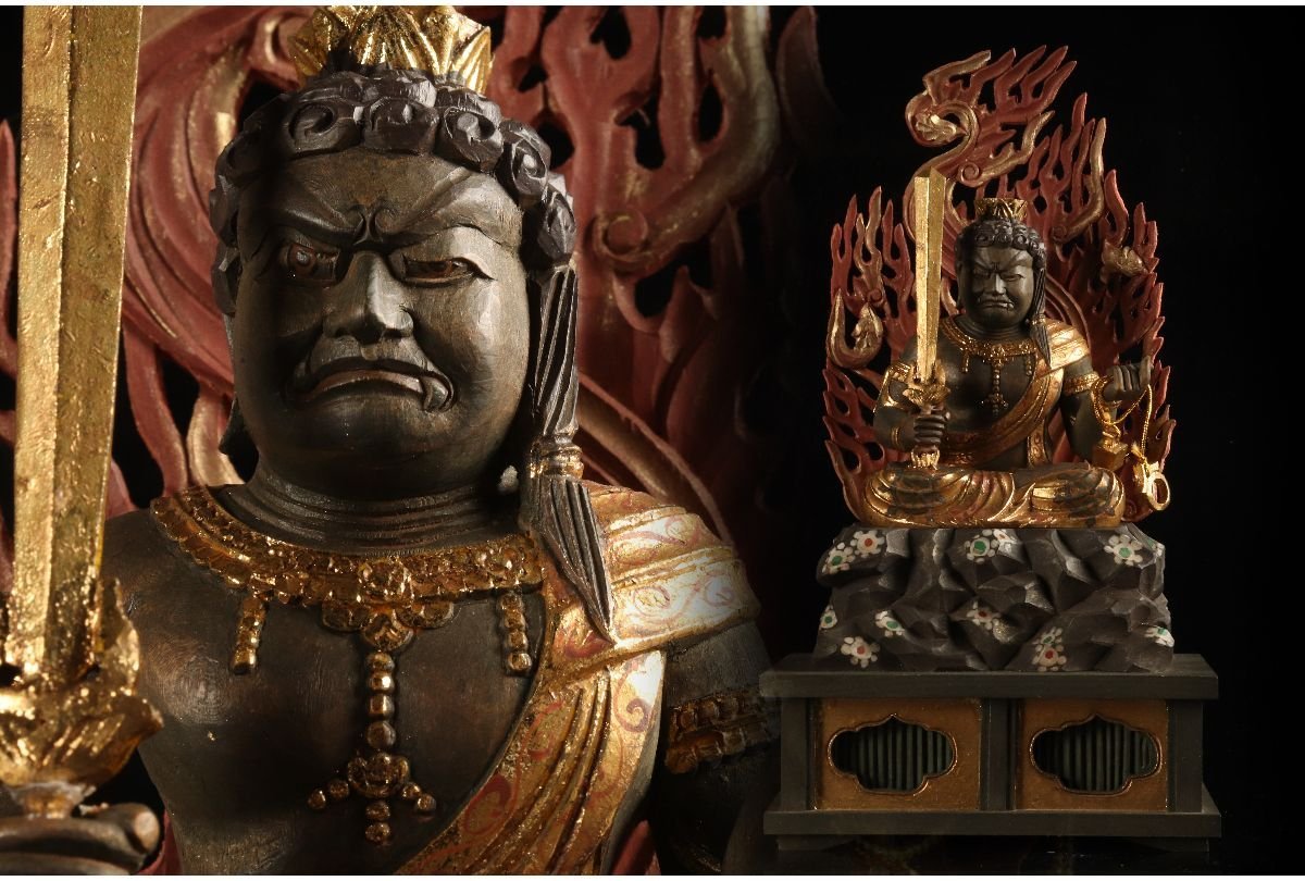 Yahoo!オークション - [URA]仏教美術/木彫金彩不動明王座像/約23cm/4-7...