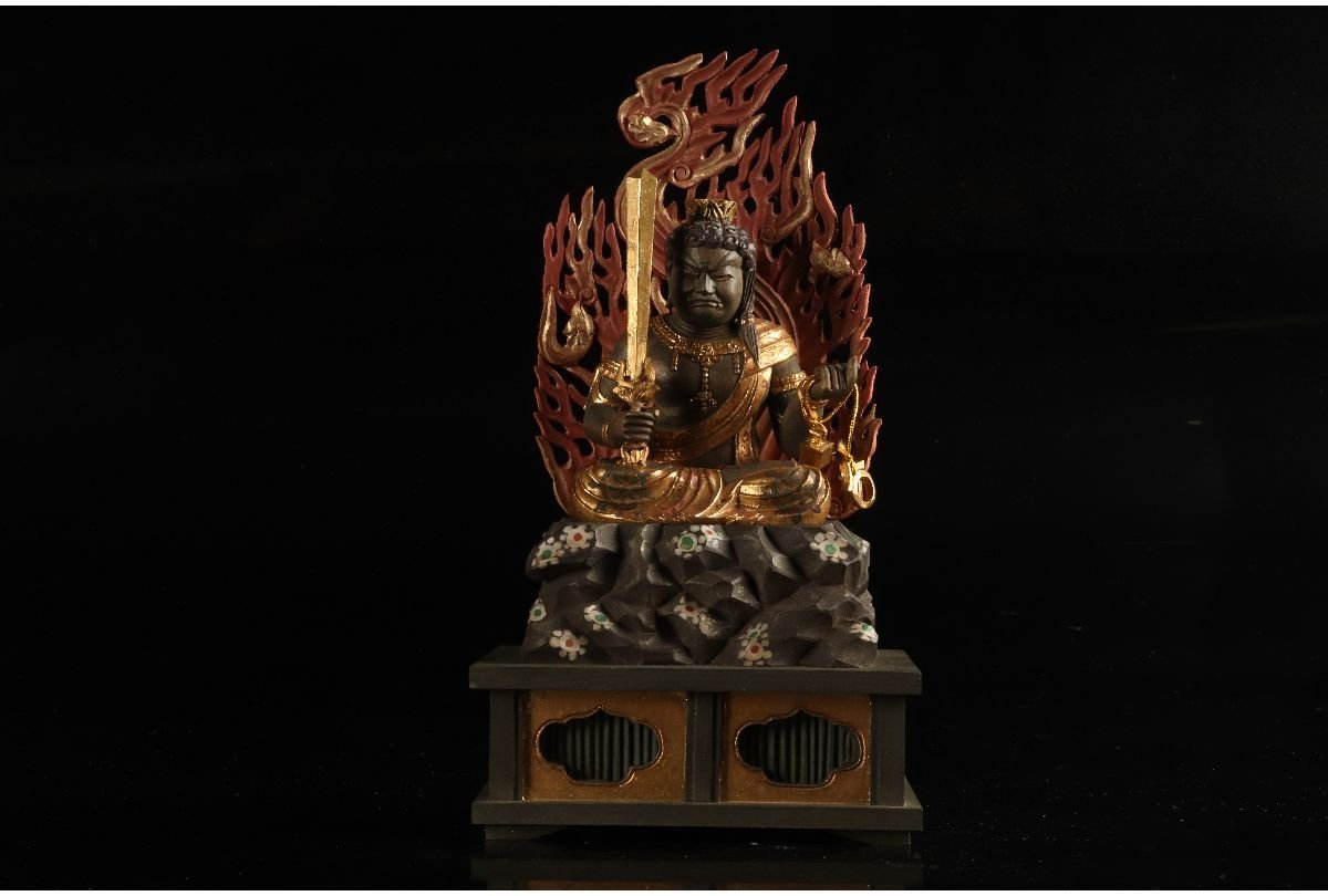Yahoo!オークション - [URA]仏教美術/木彫金彩不動明王座像/約23cm/4-7...