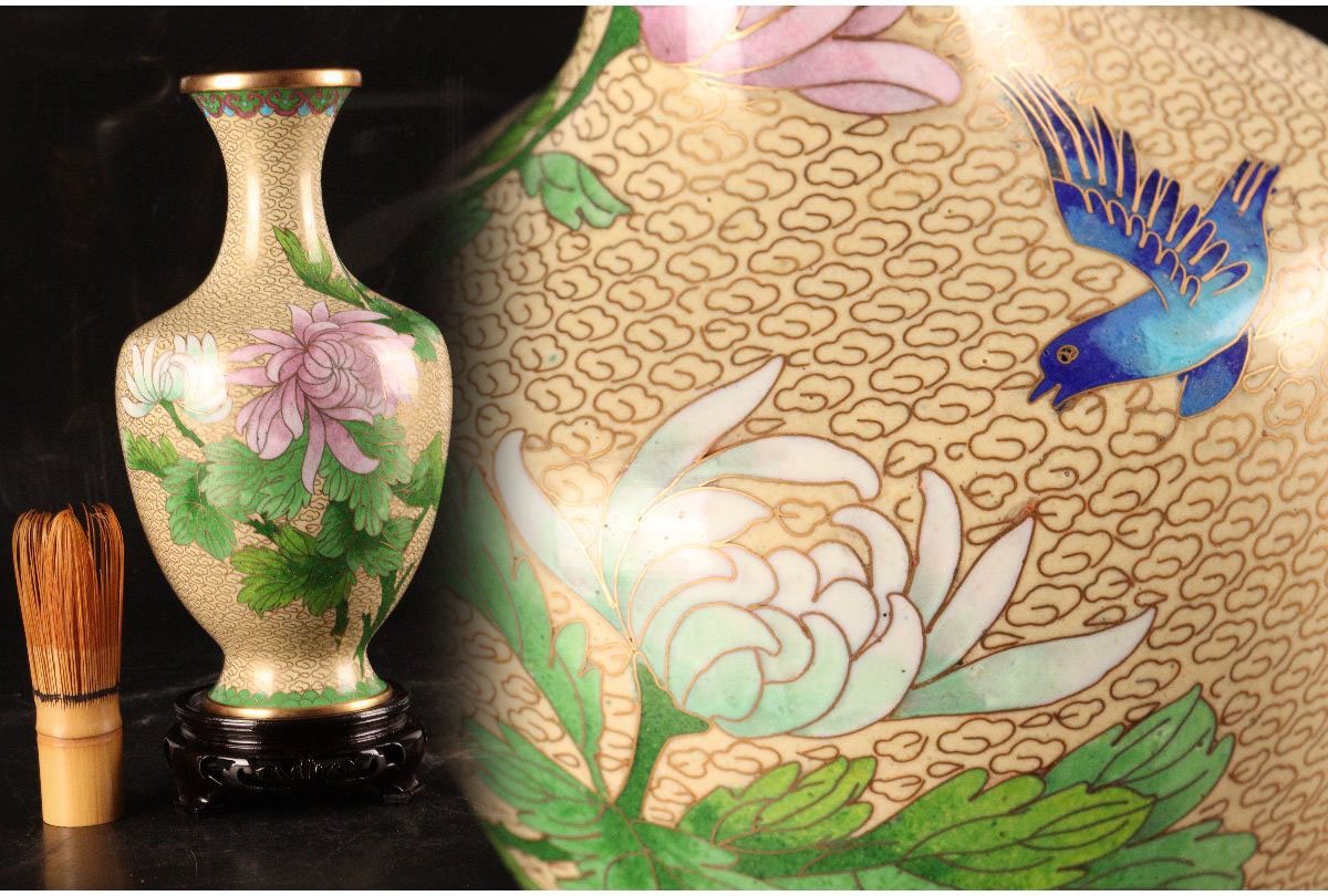 Yahoo!オークション - [URA]七宝花鳥紋花瓶/585g/H26.5cm/7-7-72 (検索...