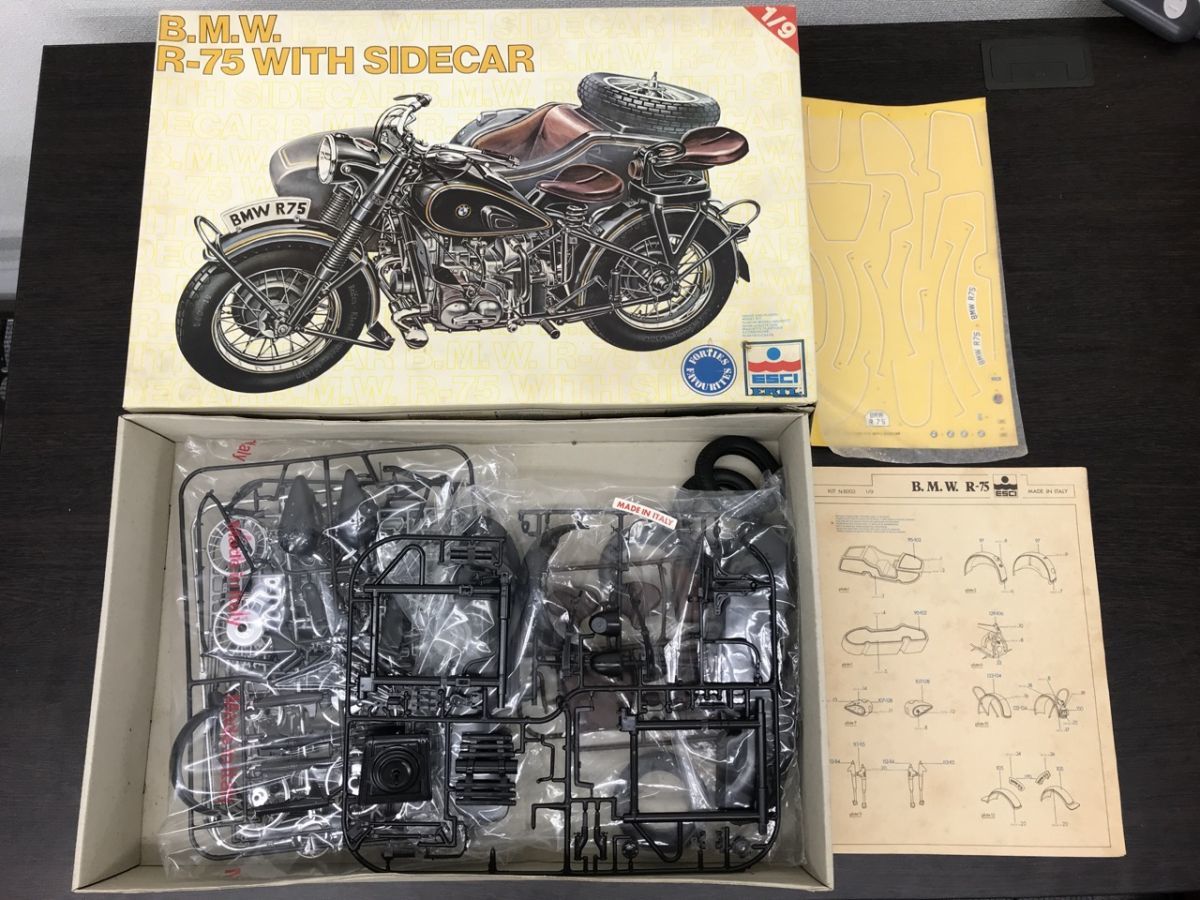 0701-106T③21041 プラモデル ESCI エッシー FRTL B.M.W R-75 WITH SIDECAR 1/9スケール 6003 サイドカー バイク 未組立 箱有り イタリア ...