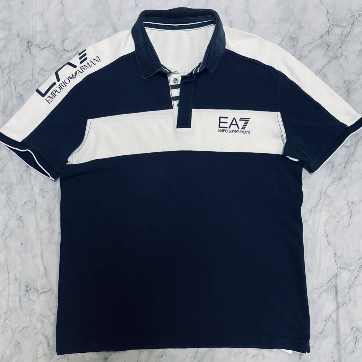 代購代標第一品牌－樂淘letao－【大きめ】 エンポリオアルマーニ EMPORIO ARMANI EA7 半袖 ポロシャツ EA7ロゴ 清涼感 ラグスポ 黒 ブラック 白 ホワイト Lサイズ 高級